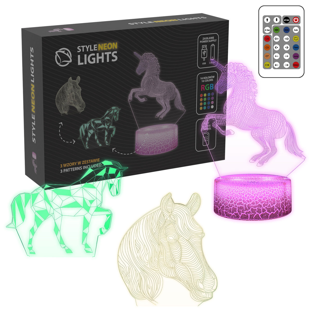 Lampka LED MANTA Style Neon Lights ZESTAW 3SZT KONIE 3D multikolor RGB SNL116RGB - Manta | Sklep ...