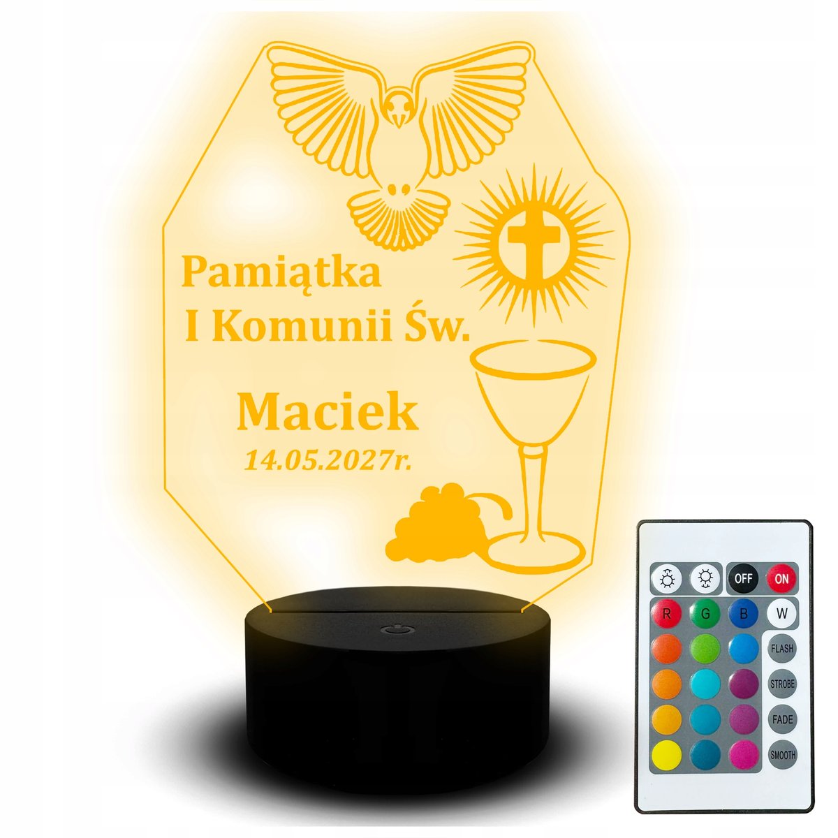 Lampka Led Statuetka Pamiątka Pierwsza Komunia Święta IHS Grawer z ...