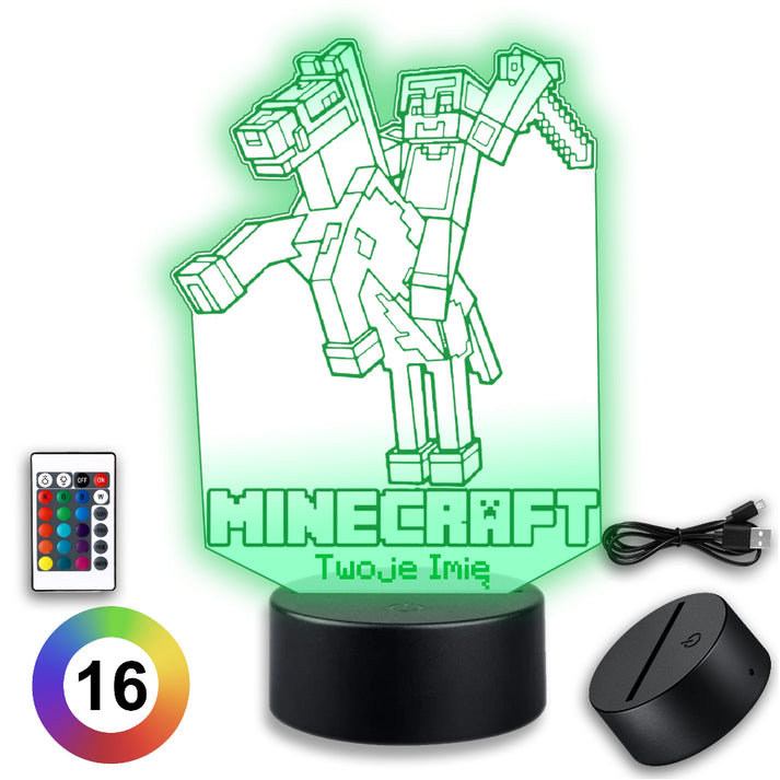 Lampka Minecraft Nocna LED Kolory RGB Na Prezent Dla Dziecka USB ...