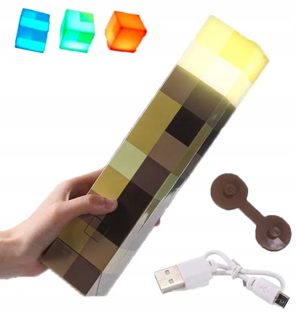 lampka minecraft pochodnia bezprzewodowa nocna lampa na prezent USB 4w1 ...