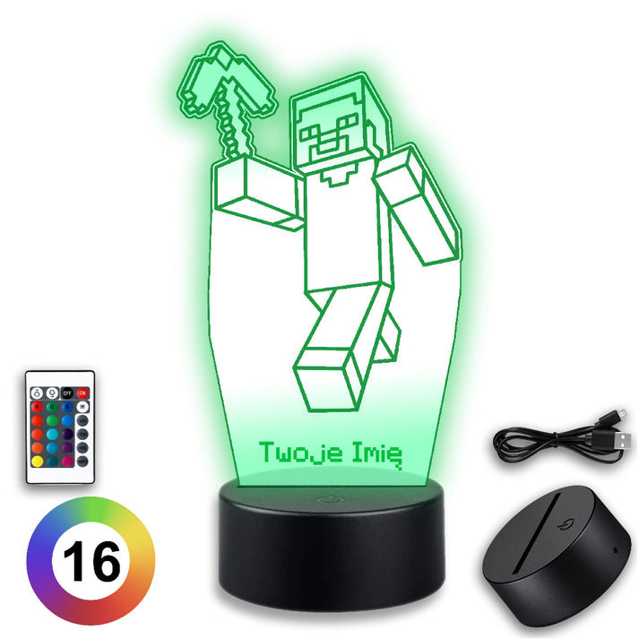 LAMPKA Minecraft Steve NOCNA LED Gra 3D + PILOT prezent dziecka ...