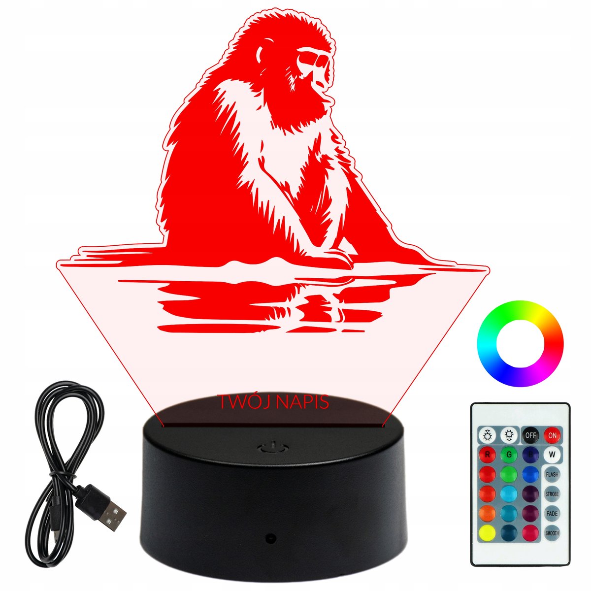 Lampka Nocna 3D LED Grawer Plexi Prezent Dla Dziecka Czillujący Makak ...