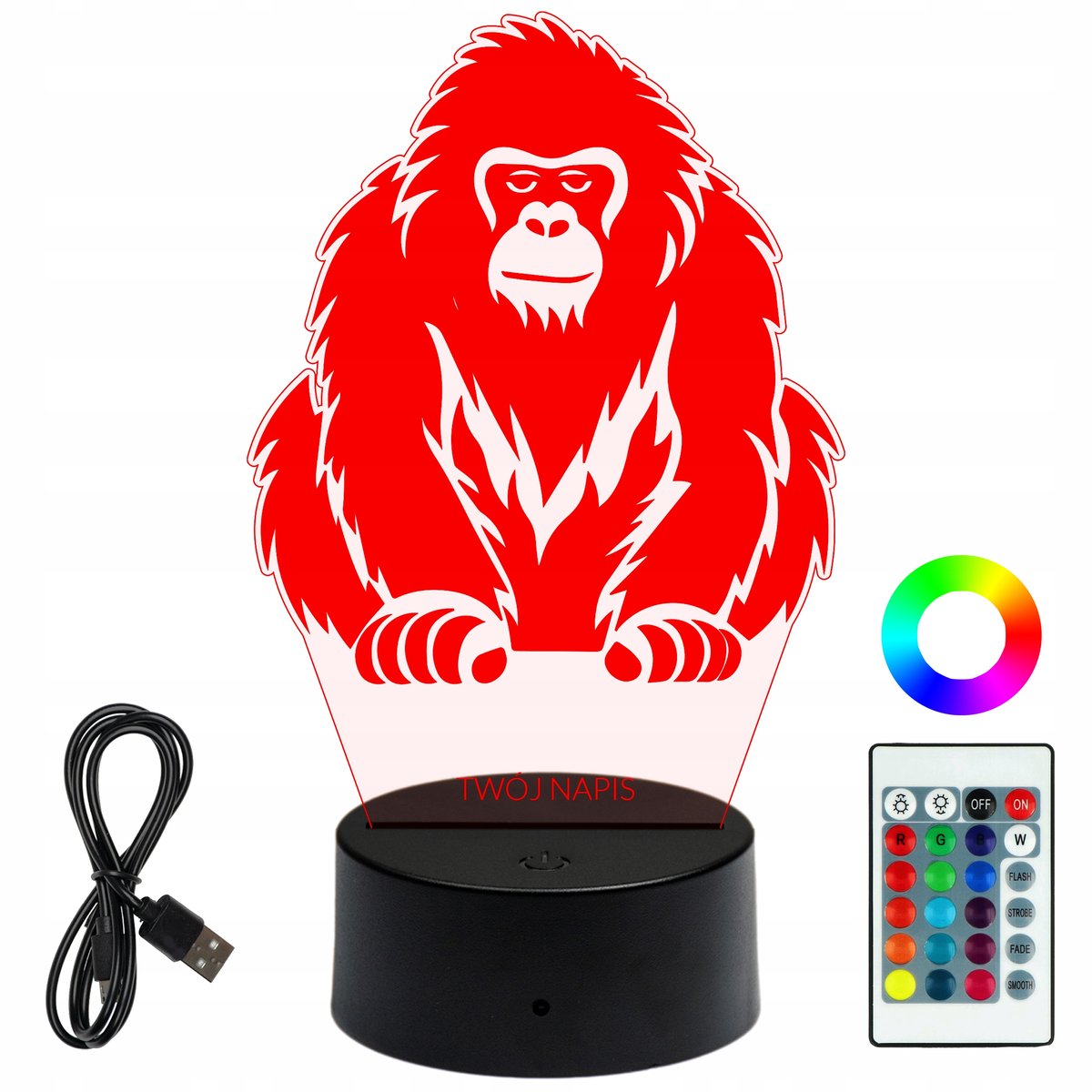 Lampka Nocna 3D LED Grawer Plexi Prezent Dla Dziecka Gruba Małpa ...