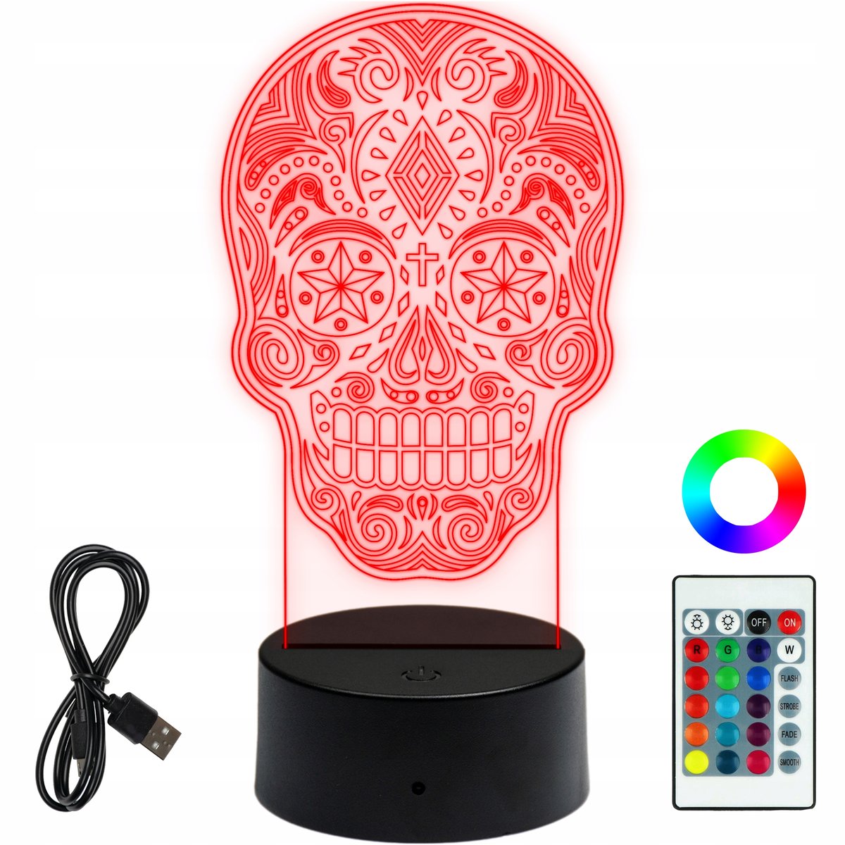 Lampka Nocna 3D LED Grawer Plexi Prezent Dla Dziecka Ornamentowa Czaszka - Inny producent ...