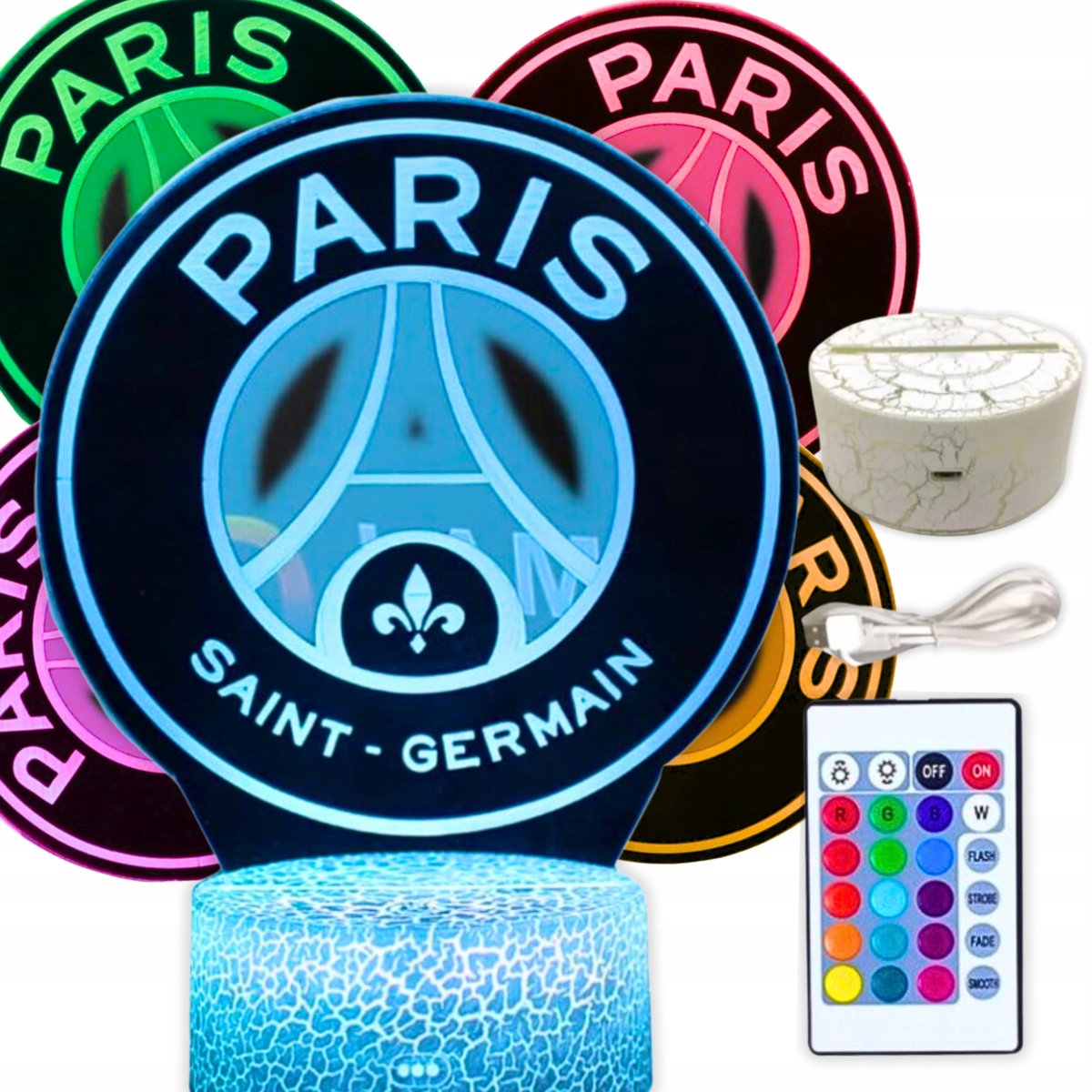 Lampka Nocna Biurkowa dla Dzieci Paris Saint Germain PSG 16 LED 3D + Pilot - SkibiStore | Sklep ...