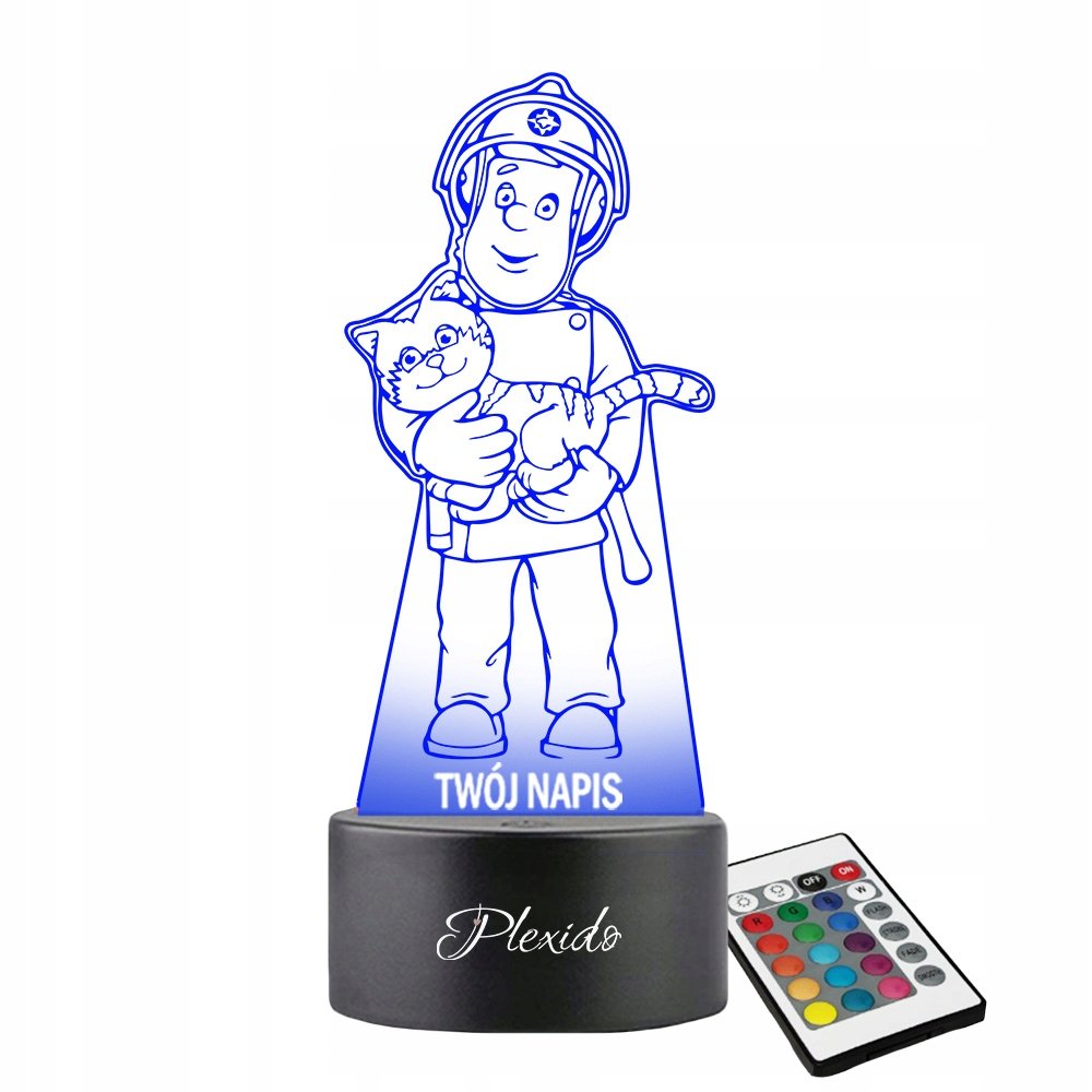 Lampka Nocna Dla Dzieci Bajka Strażak Sam Twój Grawer Imię 3D LED ...