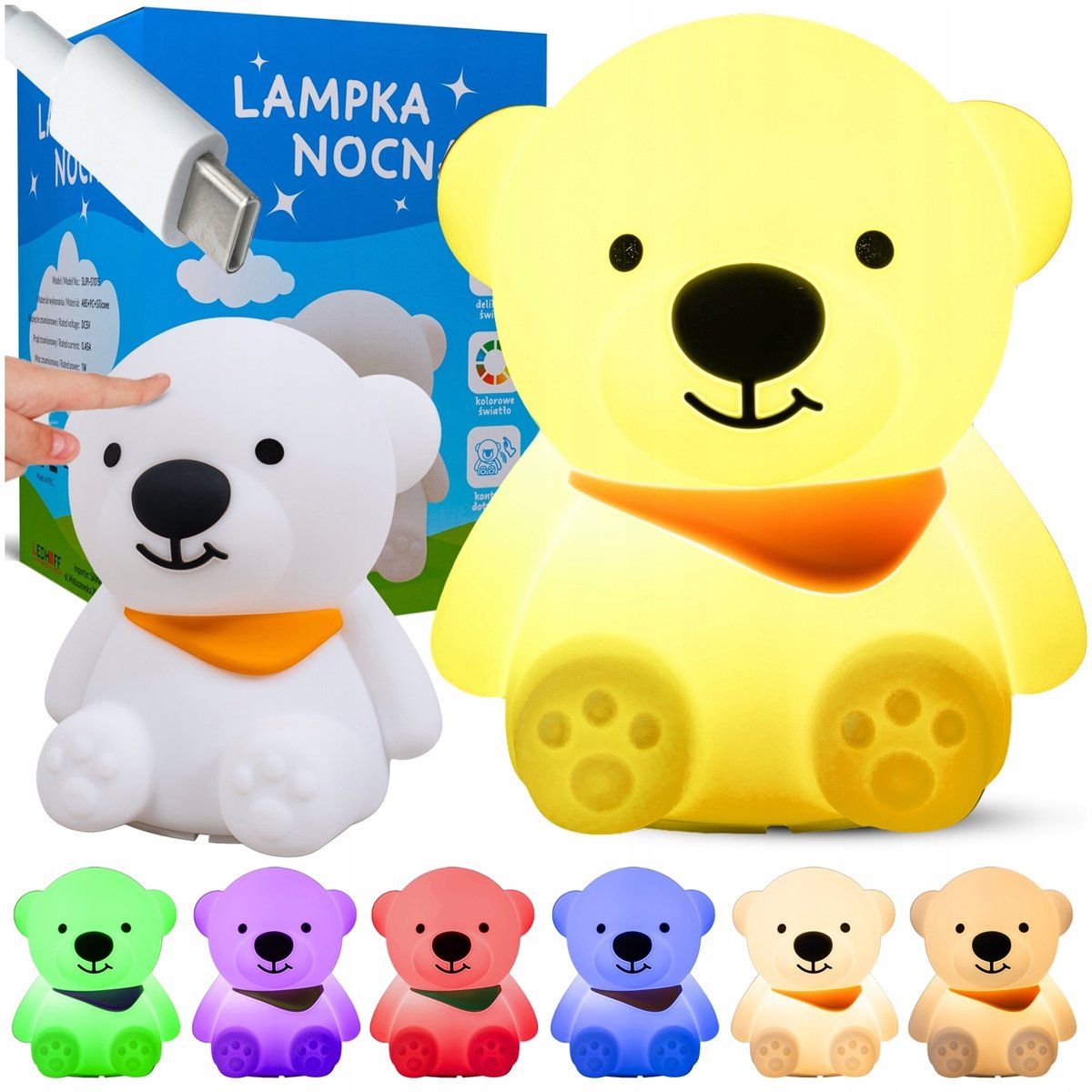 Lampka nocna dla dzieci LED MIŚ miękka SILIKONOWA Zabawka kolorowe ...