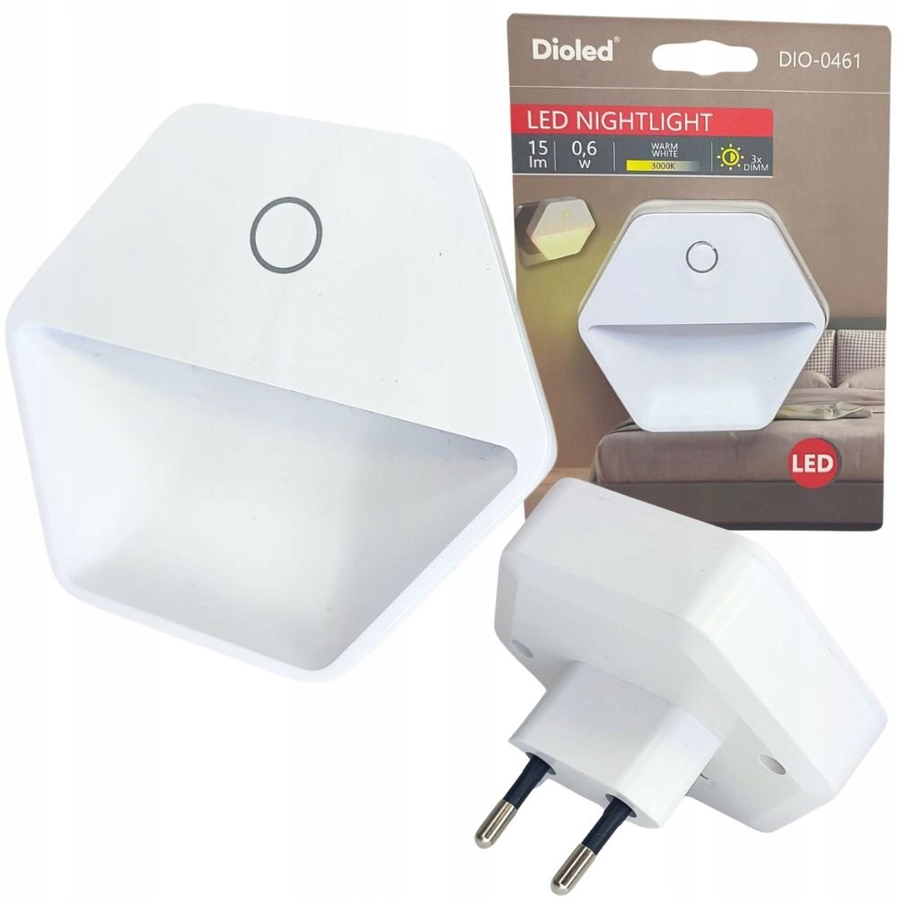 Lampka nocna do kontaktu LED 3000K ciepłe światło ściemnialna do gniazdka - DIOLED | Sklep EMPIK.COM