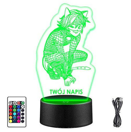LAMPKA NOCNA LED ADRIEN MIRACULUM KOT 3D + PILOT prezent URODZINY ...