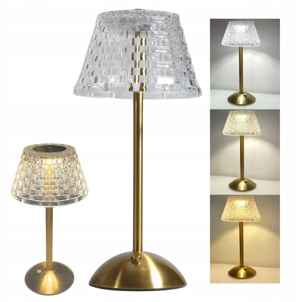 Lampka nocna LED bezprzewodowa 3 barwy złota stołowa dotykowa ...
