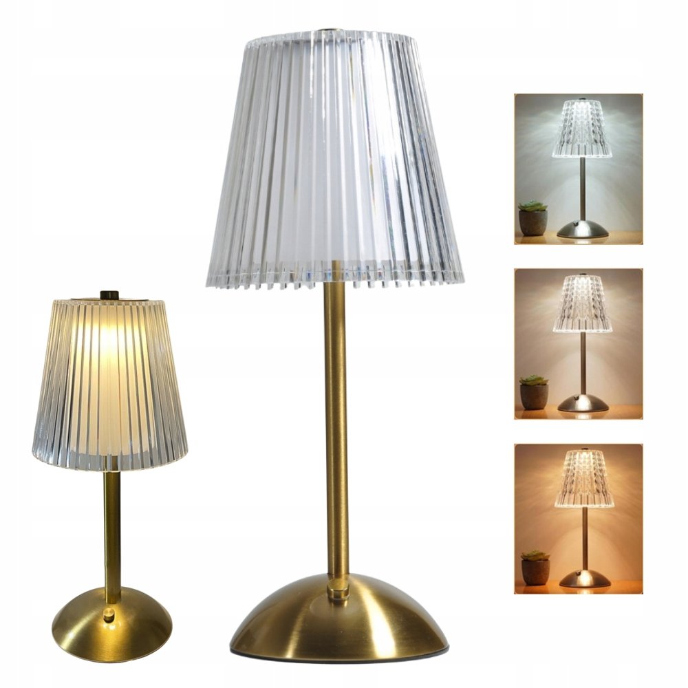 Lampka nocna LED bezprzewodowa CCT 3 barwy złota stołowa dotykowa ...