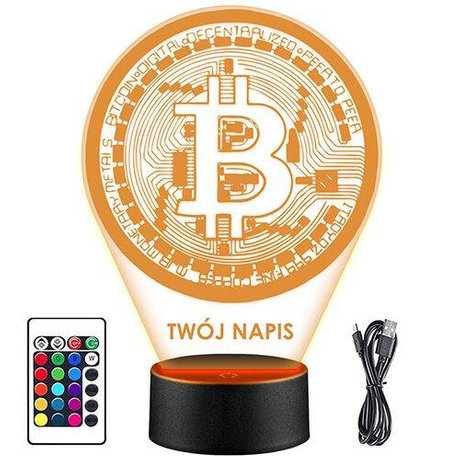 LAMPKA NOCNA LED BITCOIN KRYPTOWALUTY 3D + PILOT prezent URODZINY ...