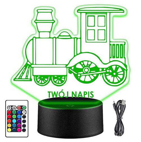 LAMPKA NOCNA LED CIUCHCIA POCIĄG 3D + PILOT prezent URODZINY statuetka ...