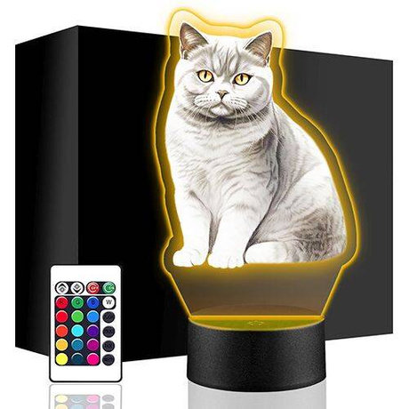 LAMPKA NOCNA LED KOT BRYTYJSKI KOTEK 3D + PILOT prezent URODZINY ...