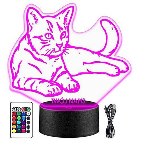 LAMPKA NOCNA LED KOT KOTEK ZWIERZĄTKO 3D + PILOT prezent URODZINY ...
