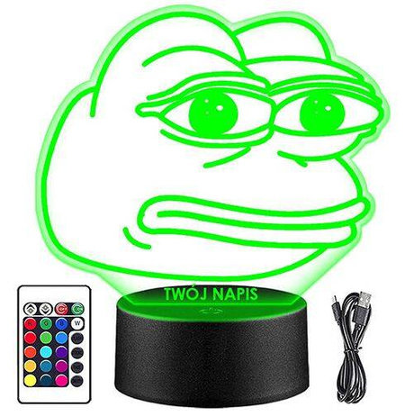 LAMPKA NOCNA LED MEM ŻABA PEPE 3D + PILOT prezent URODZINY statuetka ...