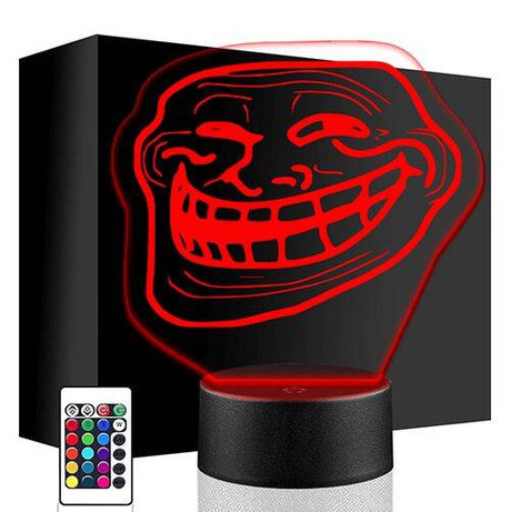 LAMPKA NOCNA LED TROLL FACE 3D + PILOT prezent URODZINY statuetka ...