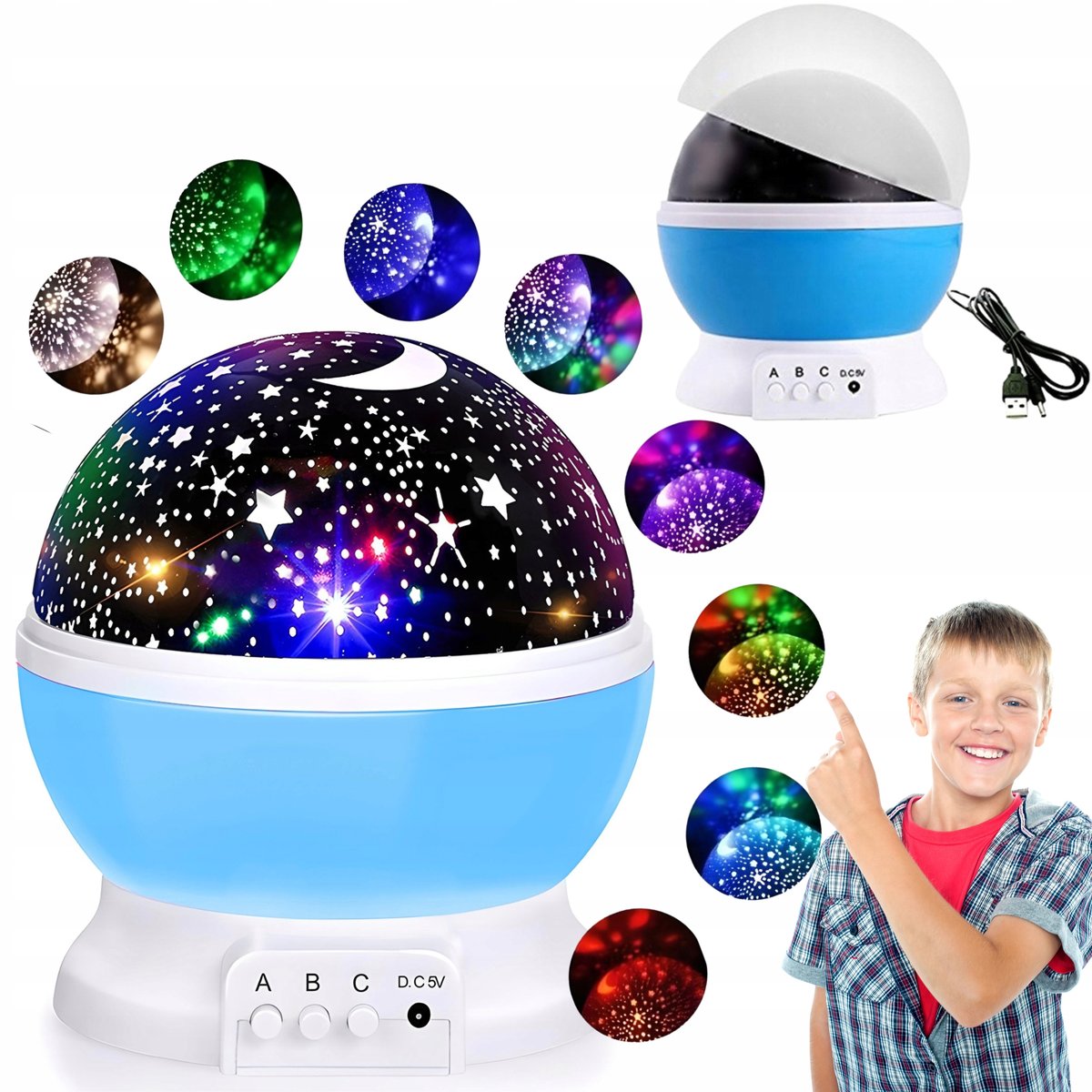 LAMPKA NOCNA PROJEKTOR GWIAZD STAR LED DLA DZIECI DO SYPIALNI USB BATERIE - Inny producent ...