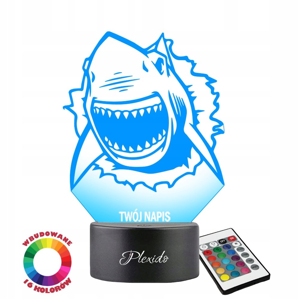 Lampka Nocna Rekin Shark Ryba Szczęki Prezent Twój Napis 3D LED ...