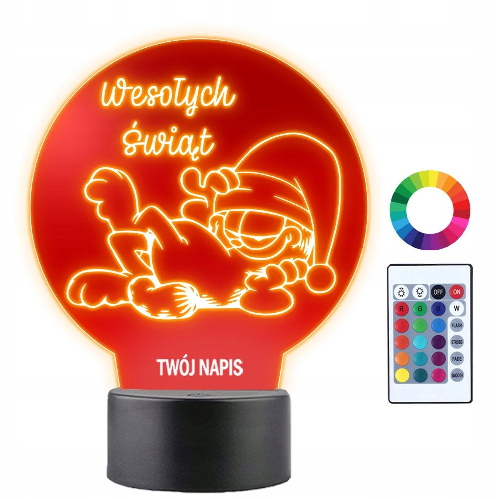 Lampka Nocna Świąteczna Garfield Wesołych Świąt Prezent Twój Napis 3D ...