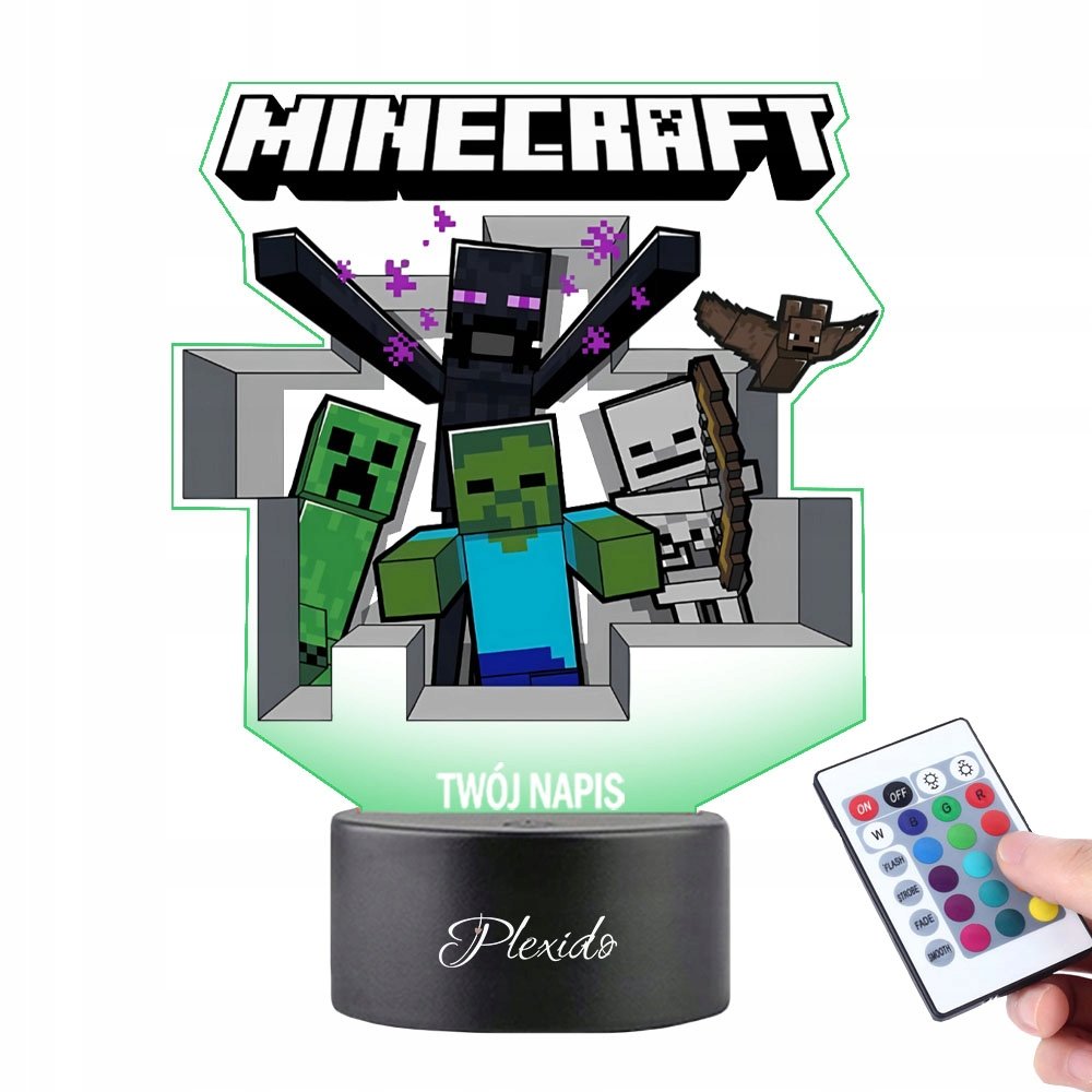 Lampka Nocna Z Nadrukiem Dla Dziecka Gra Minecraft Potwory LED 3D ...
