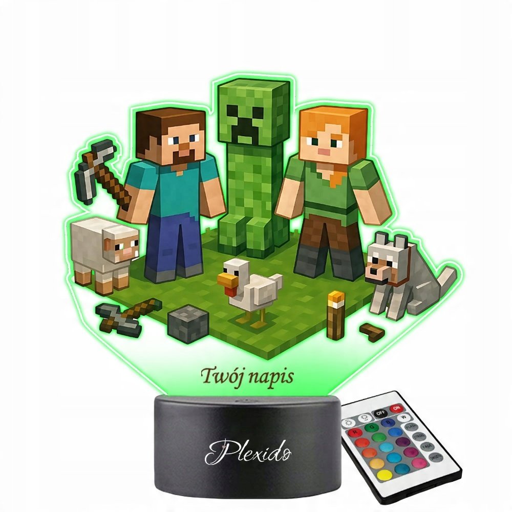 Lampka Nocna Z Nadrukiem Uv Led 3D Minecraft Steve Alex Creeper ...