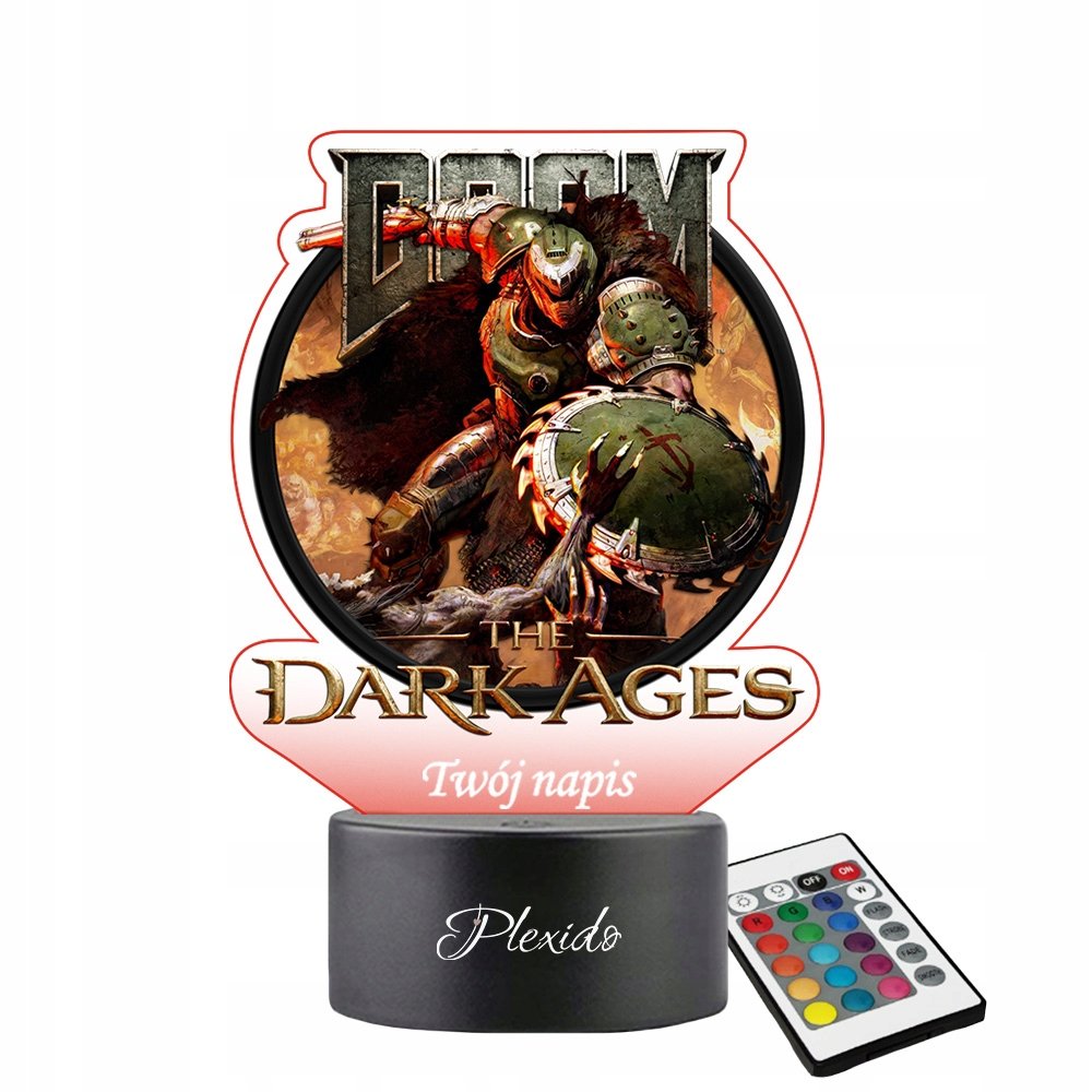 Lampka Nocna z Nadrukiem UV LED Slayer z Tarczą Doom The Dark Ages ...