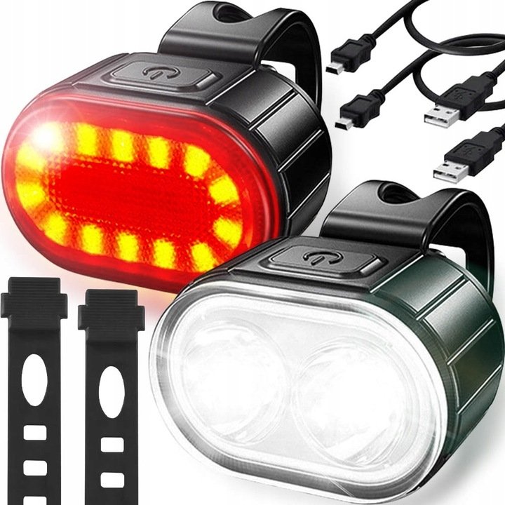 LAMPKA ROWEROWA LED PRZEDNIA TYLNA LAMPKI ROWEROWE KOMPLET WODOODPORNE ...