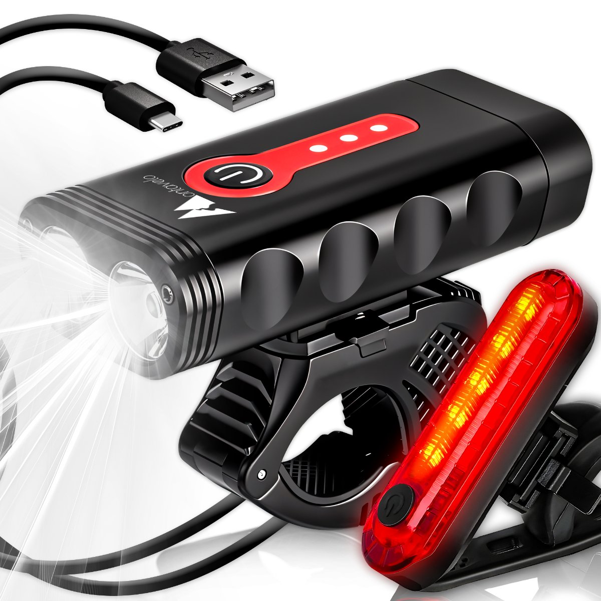 LAMPKA ROWEROWA MontaVelo ZESTAW PRZÓD TYŁ WODOODPORNA LED ŚWIATŁA NA ...