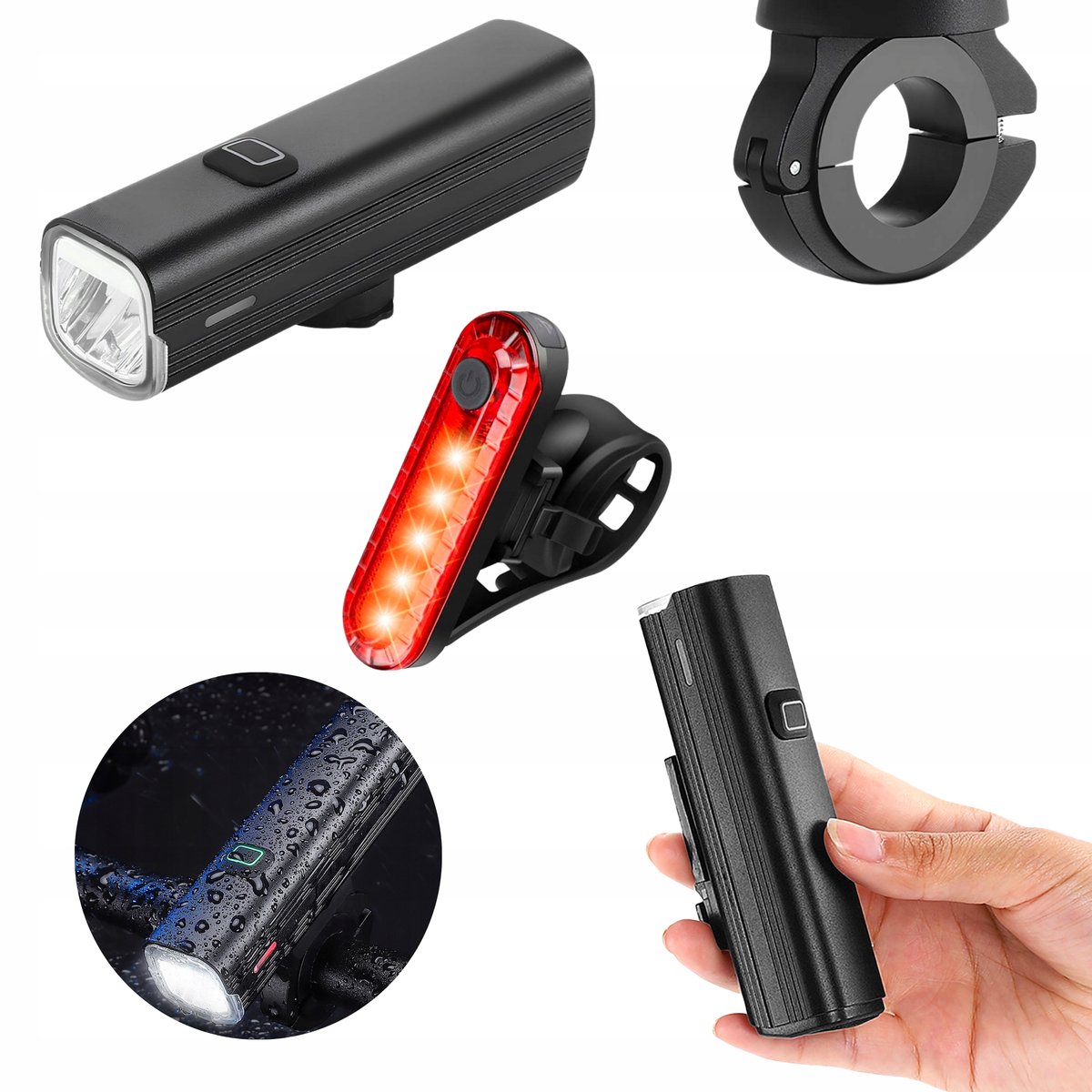 Lampka rowerowa przednia i tylna LED 1000lm zestaw + zaczep - Inna ...