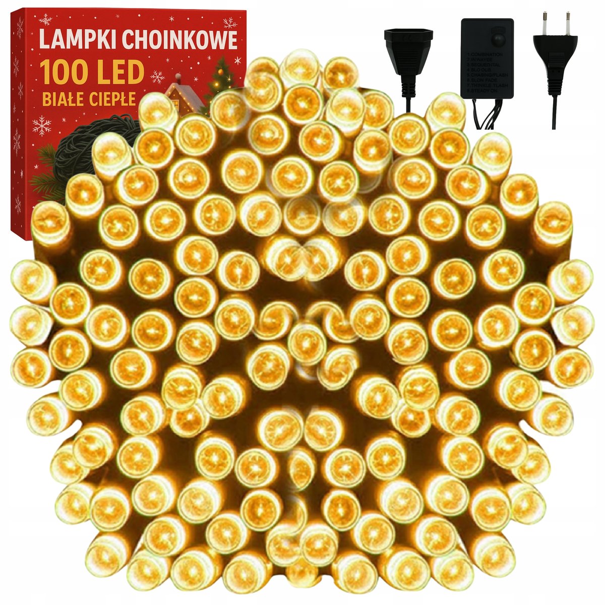 LAMPKI CHOINKOWE 100 LED BIAŁE CIEPŁE ŚWIĄTECZNE ŚWIATEŁKA WEWNĘTRZNE ...