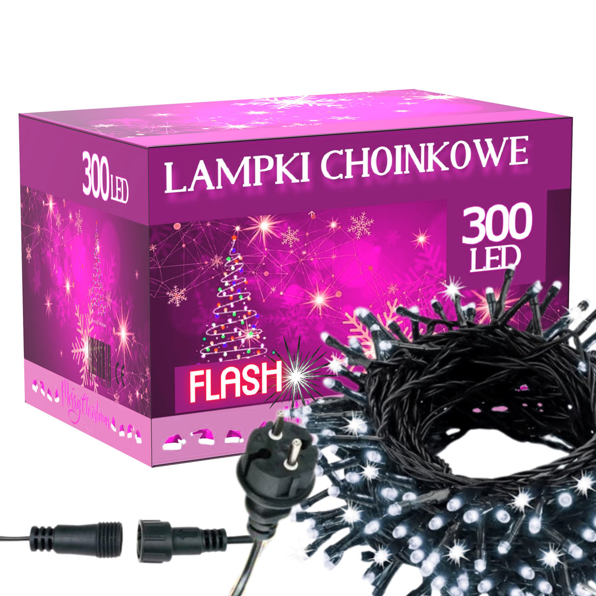 Lampki Choinkowe 300 Led Zewnętrzne Wewnętrzne Biały Zimny Flash - Inna ...