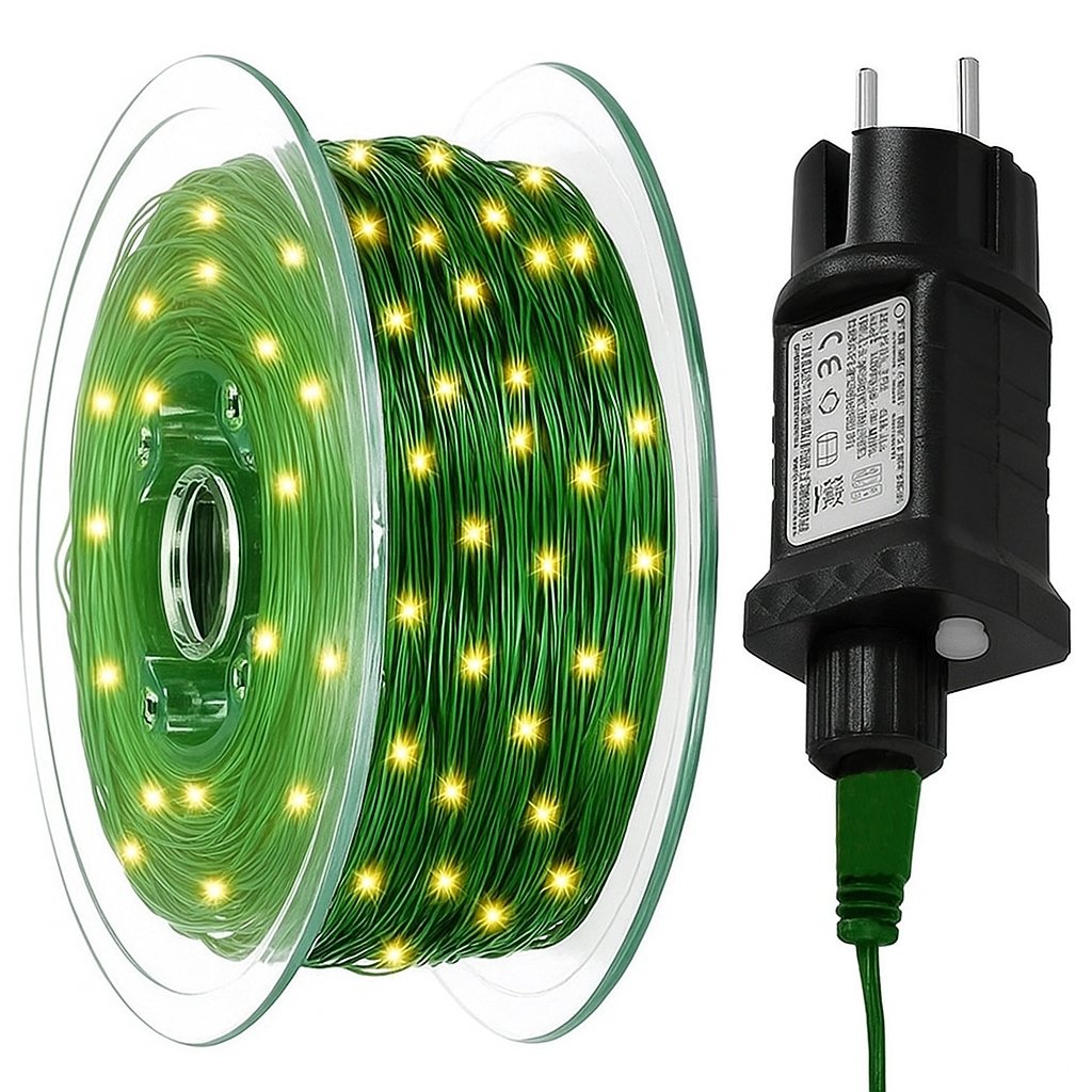 Lampki Choinkowe 500 LED 50m Ciepły Biały + Pilot Zielony Drut ...