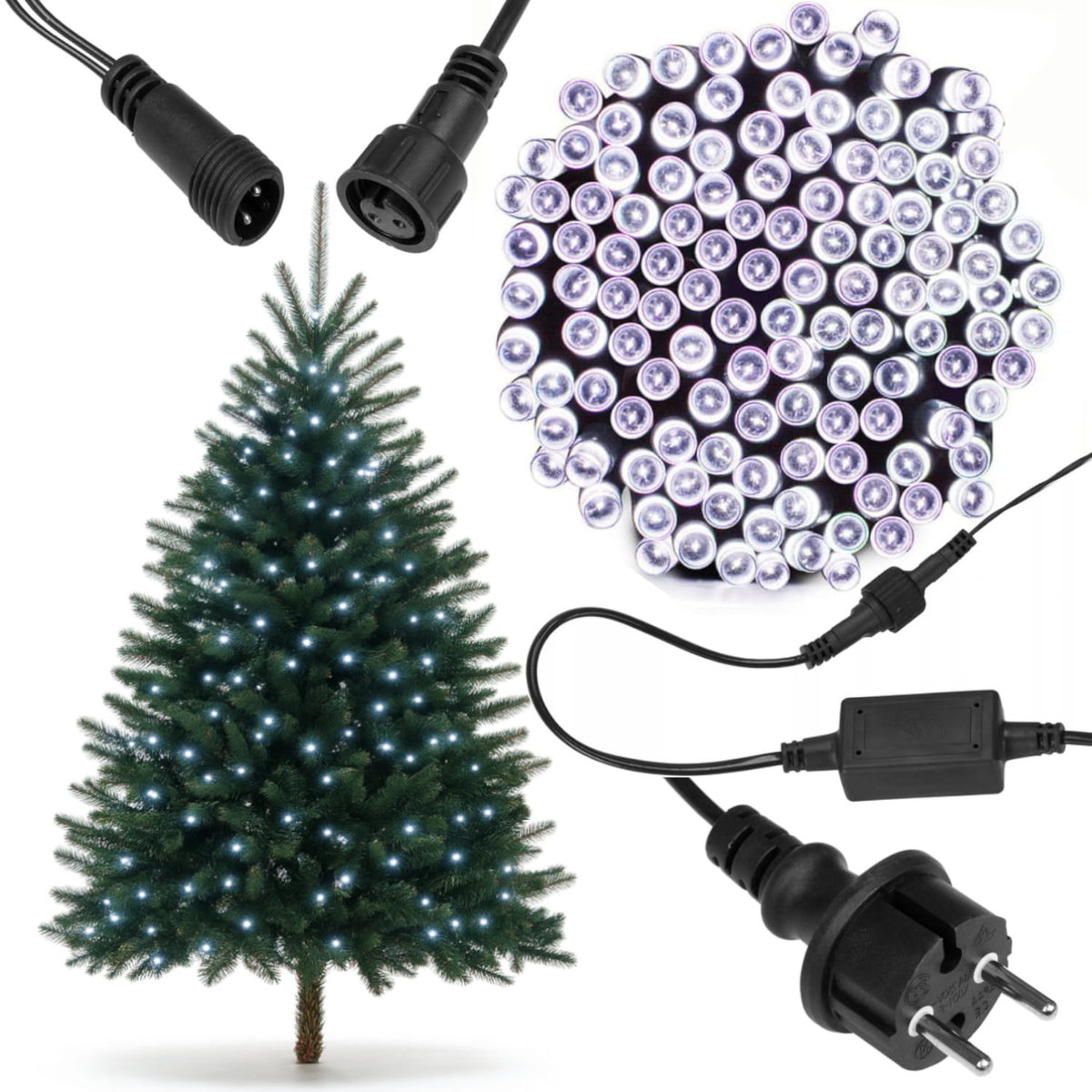 LAMPKI CHOINKOWE 500 LED STAŁE + FLASH JAKOŚĆ BIAŁY ZIMNY ZEWNĘTRZNE ...