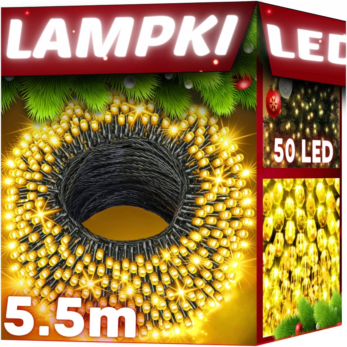 Lampki Choinkowe 50Led 5,5M Zewnętrzne Wewnętrzne Białe Ciepłe Świąteczne - Memflow | Sklep ...