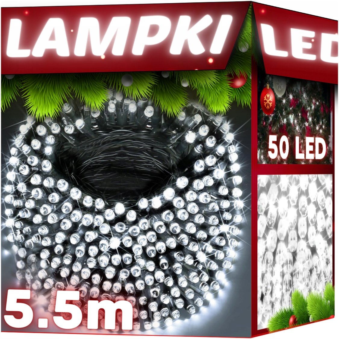Lampki Choinkowe 50Led 5,5M Zewnętrzne Wewnętrzne Białe Zimne Świąteczne - Memflow | Sklep EMPIK.COM