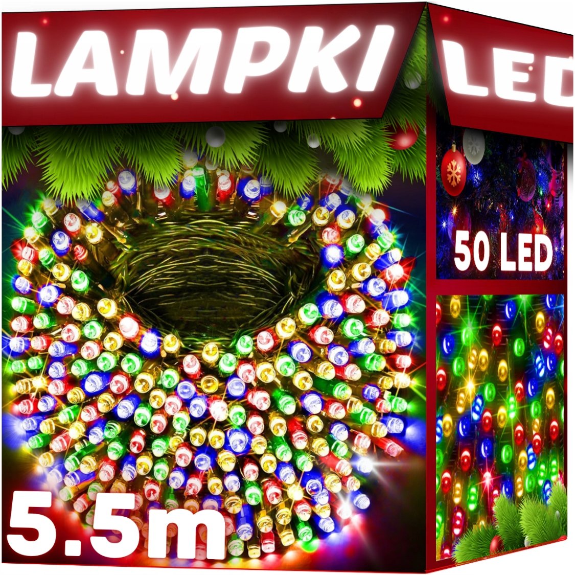 LAMPKI CHOINKOWE 50LED 5,5m ZEWNĘTRZNE WEWNĘTRZNE MULTIKOLOR ŚWIĄTECZNE - Memflow | Sklep EMPIK.COM