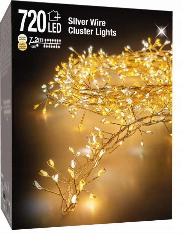 LAMPKI choinkowe 720 LED 7,2 METRA światło CIEPŁE I BARDZO CIEPŁE cluster - Koopman ...