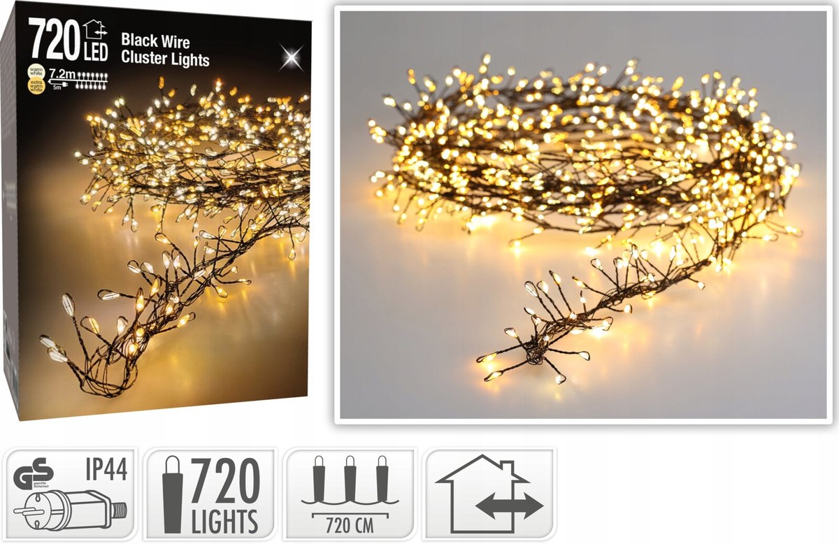 LAMPKI choinkowe 720 LED 7,2 metra światło CIEPŁE I BARDZO CIEPŁE RYŻ cluster - Koopman ...