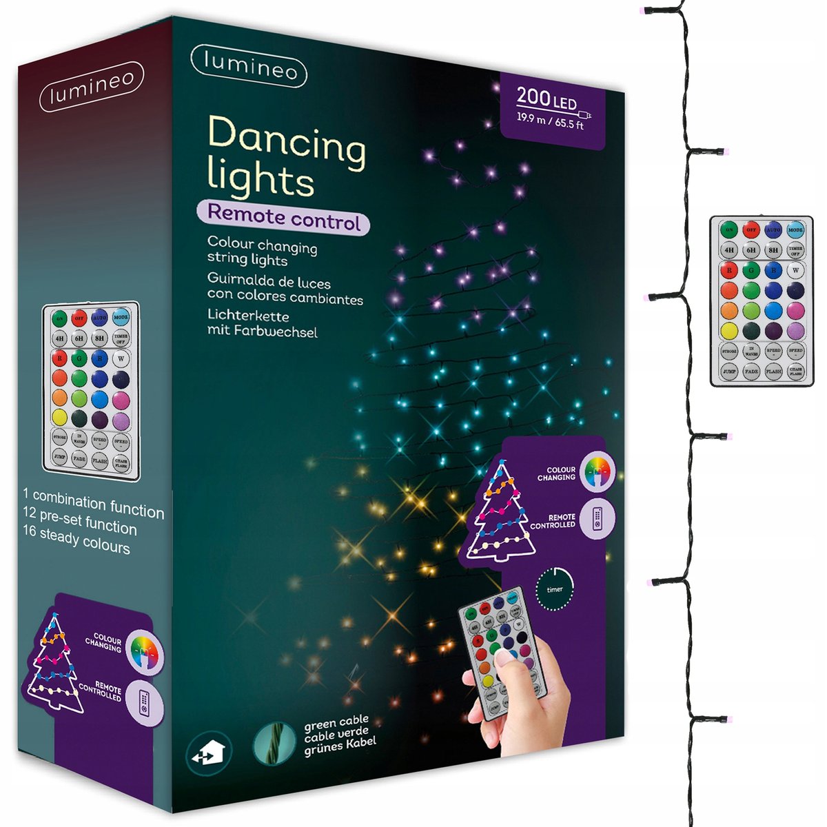 Lampki Choinkowe Wielokolorowe Światełka Zewnętrzne IP44 RGB 200 LED 19,9M - Lumineo | Sklep ...