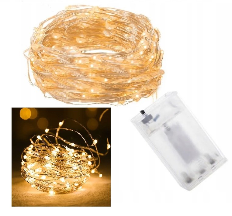 Lampki Druciki LED Baterie 100 Biały Ciepły 10M 3Xaa - Inna marka ...