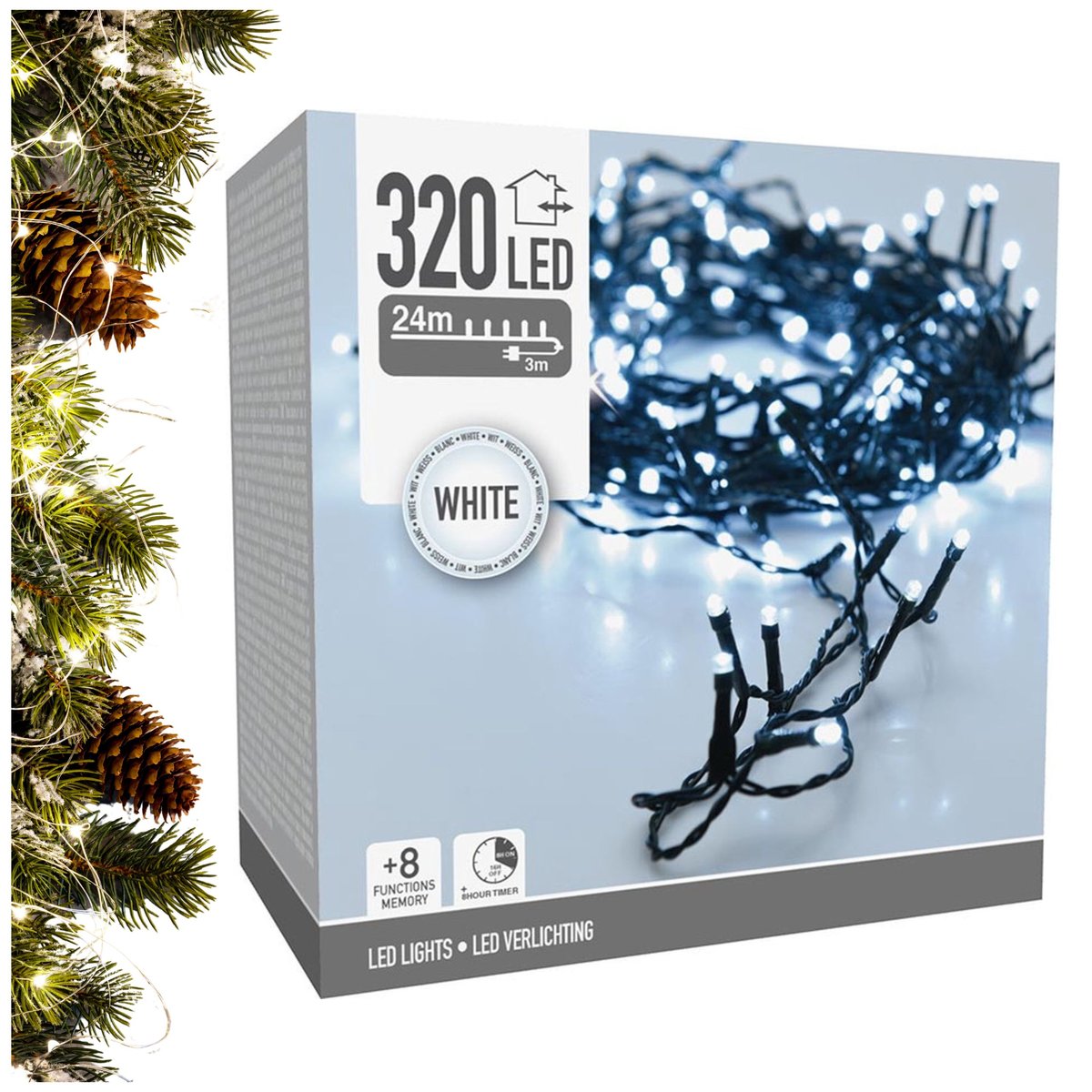 Lampki Led 320-L 300Cm Biały 8 Funkcji Z Pamięcią Wew/Zew Koopman ...