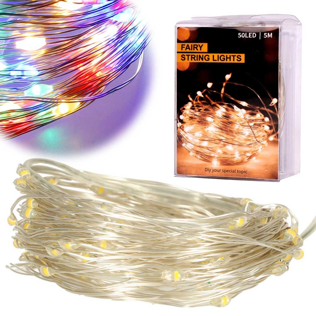Lampki Led Druciki Dekoracyjne Girlanda Łańcuch 5M 50Led Multikolor Na ...