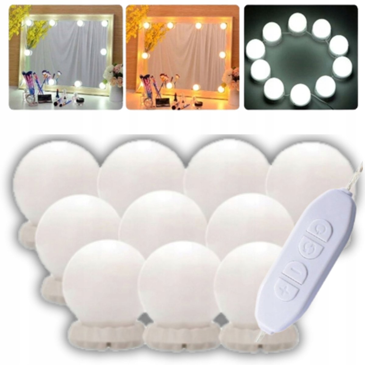 LAMPKI LED NA LUSTRO TOALETKĘ DO MAKIJAŻU 3 BARWY 10 POZIOMÓW JASNOŚCI ...