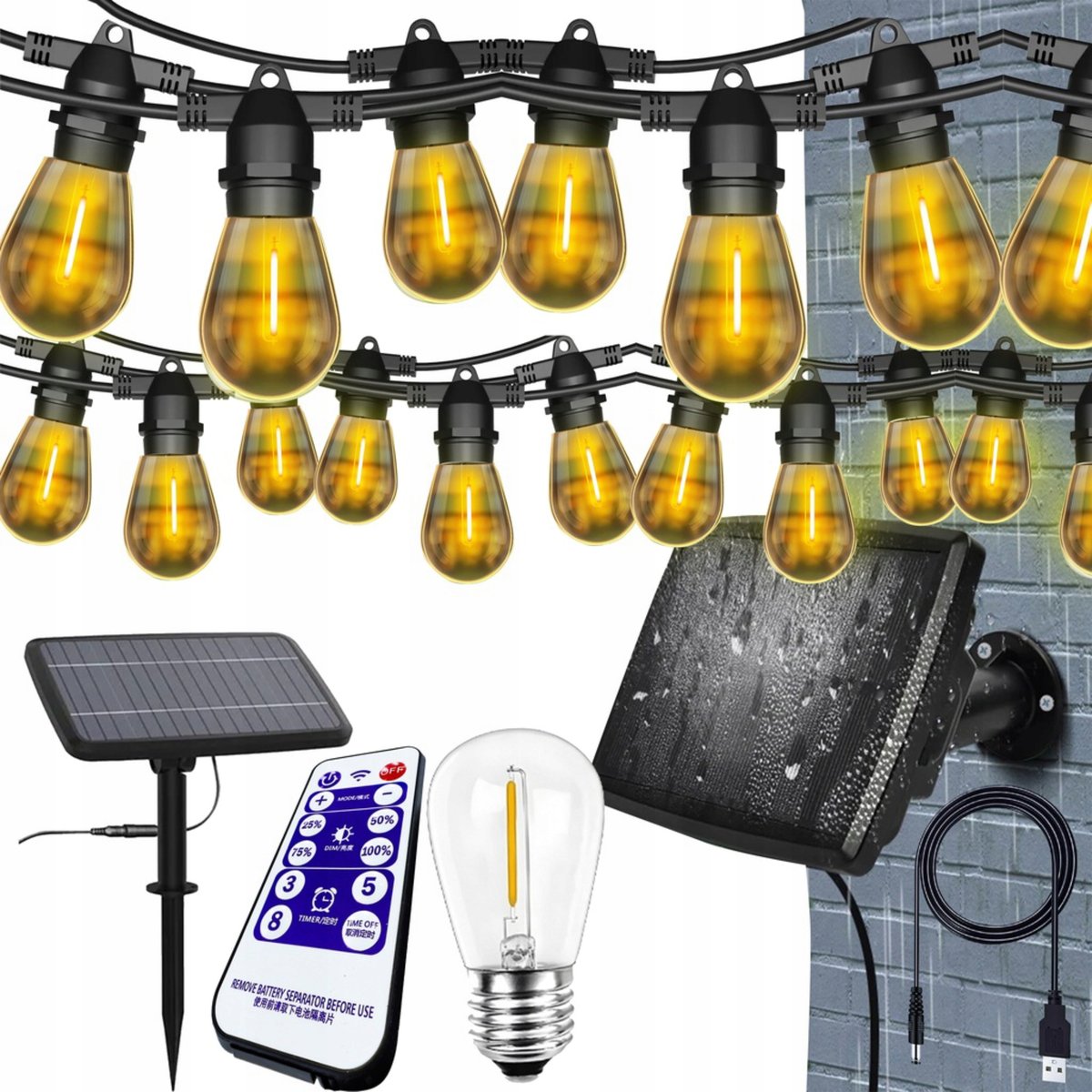 LAMPKI OGRODOWE SOLARNE GIRLANDA ŚWIETLNA NA TARAS ŁAŃCUCH 20M LED ...