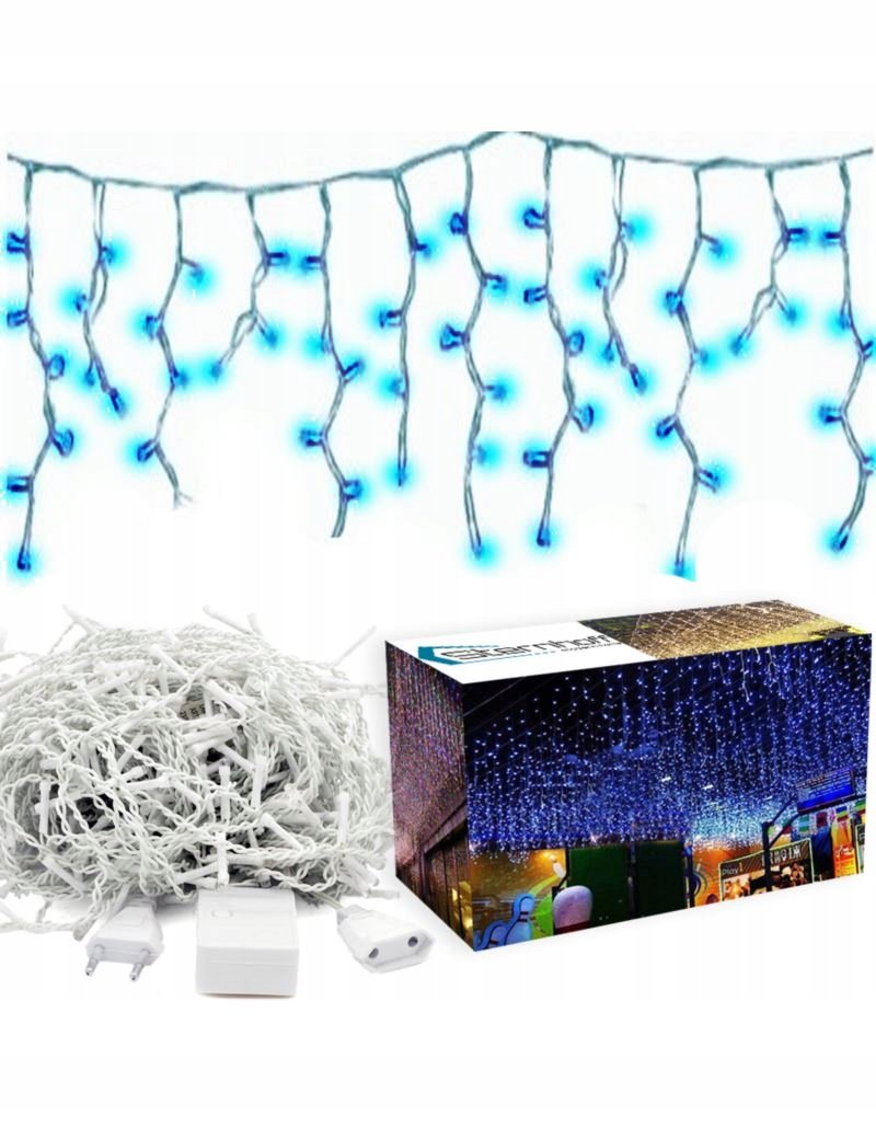 Lampki Sople 200 LED 5,7m - Niebieskie - Zewnętrzne Światełka ...