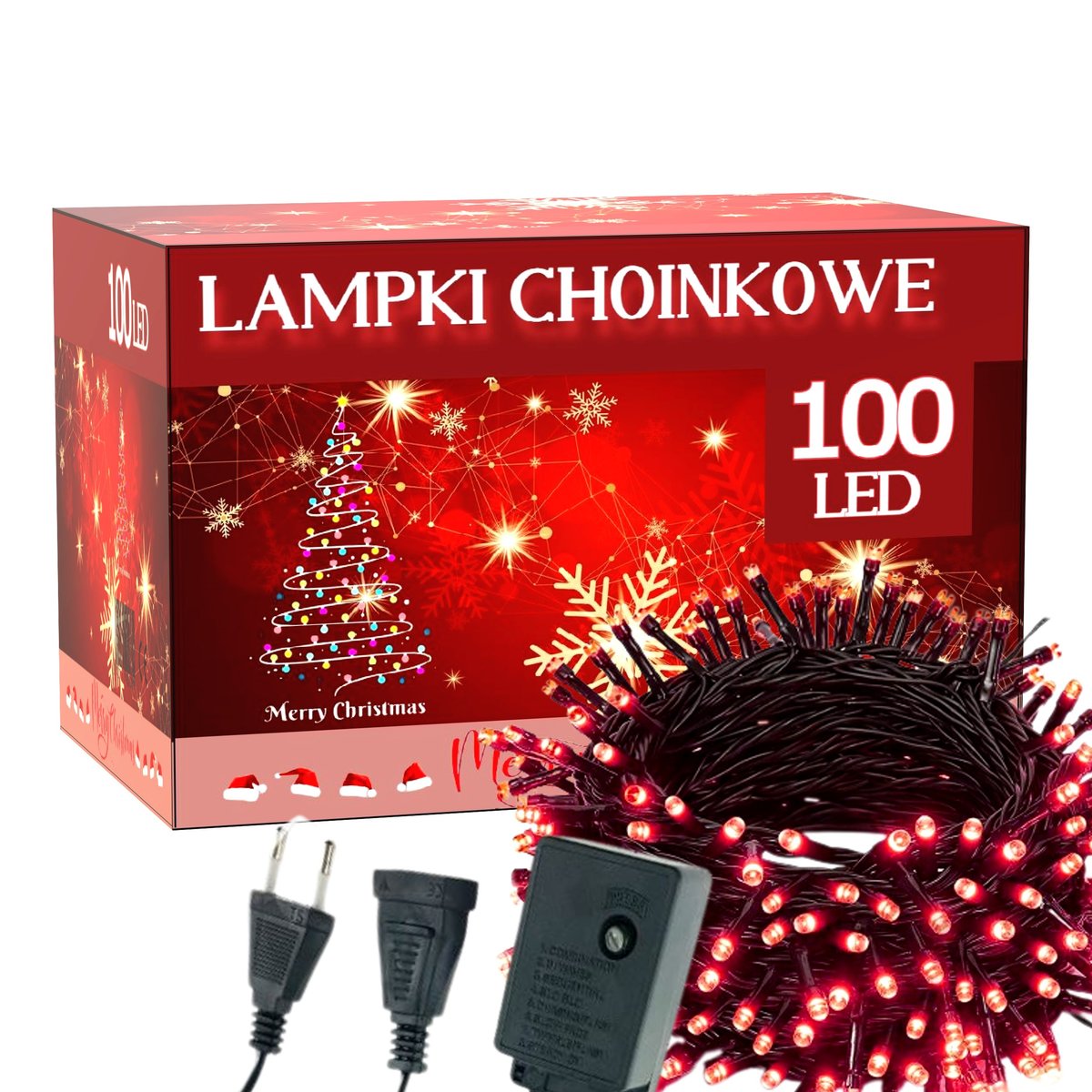 Lampki Świąteczne Choinkowe Czerwone 100 Led Programator - Inna marka ...