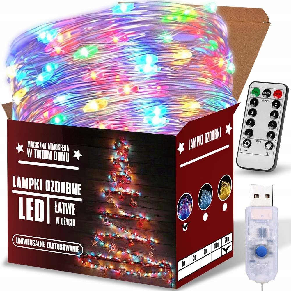 Lampki Światełka Druciki Led Na Choinkę Usb 20M Bożonarodzeniowe ...