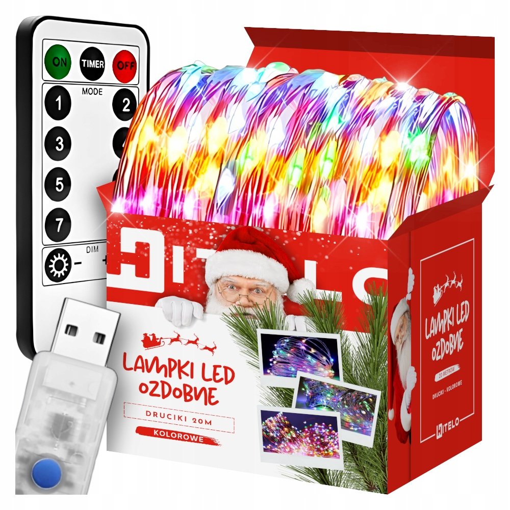 LAMPKI ŚWIATEŁKA DRUCIKI LED NA CHOINKĘ USB 20M BOŻONARODZENIOWE ...