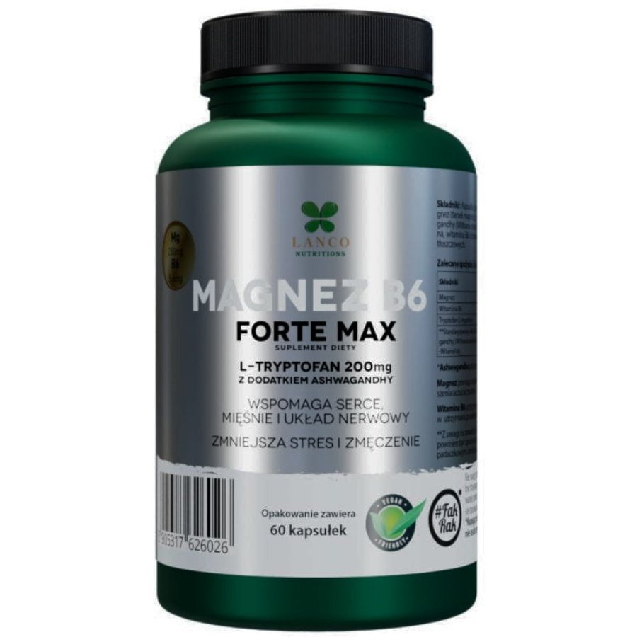 Lanco, Magnez b6 forte max + l-tryptofan 200mg z dodatkiem ashwagandhy, 60 kaps. Suplement diety ...